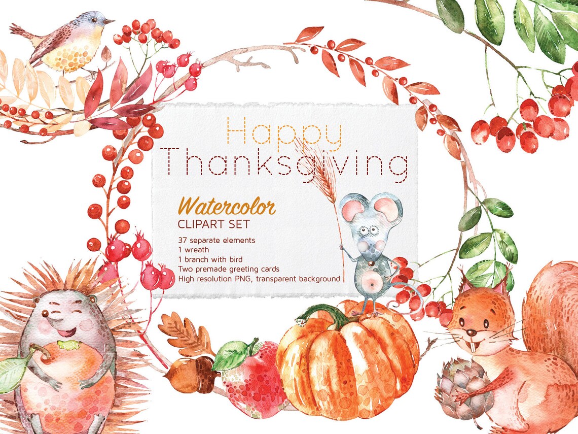 Watercolor Fall Clipart Set Watercolour Autumn Clip Art | Etsy