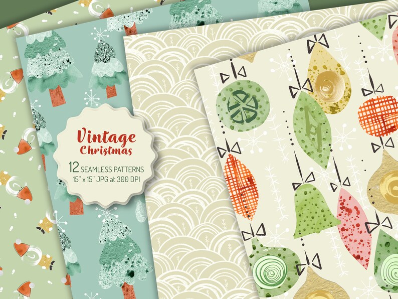 Vintage Christmas Digital Paper Pack Holiday Seamless | Etsy