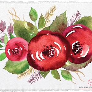 Watercolor Burgundy Roses | Watercolour Flowers Clip Art Set | Marsala ...