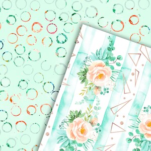Watercolor Peach Mint Digital Paper Pack Flowers Seamless Patterns ...