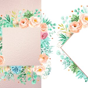 Peach Mint Floral Geometric Frames | Premade Clipart | Pink Emerald ...