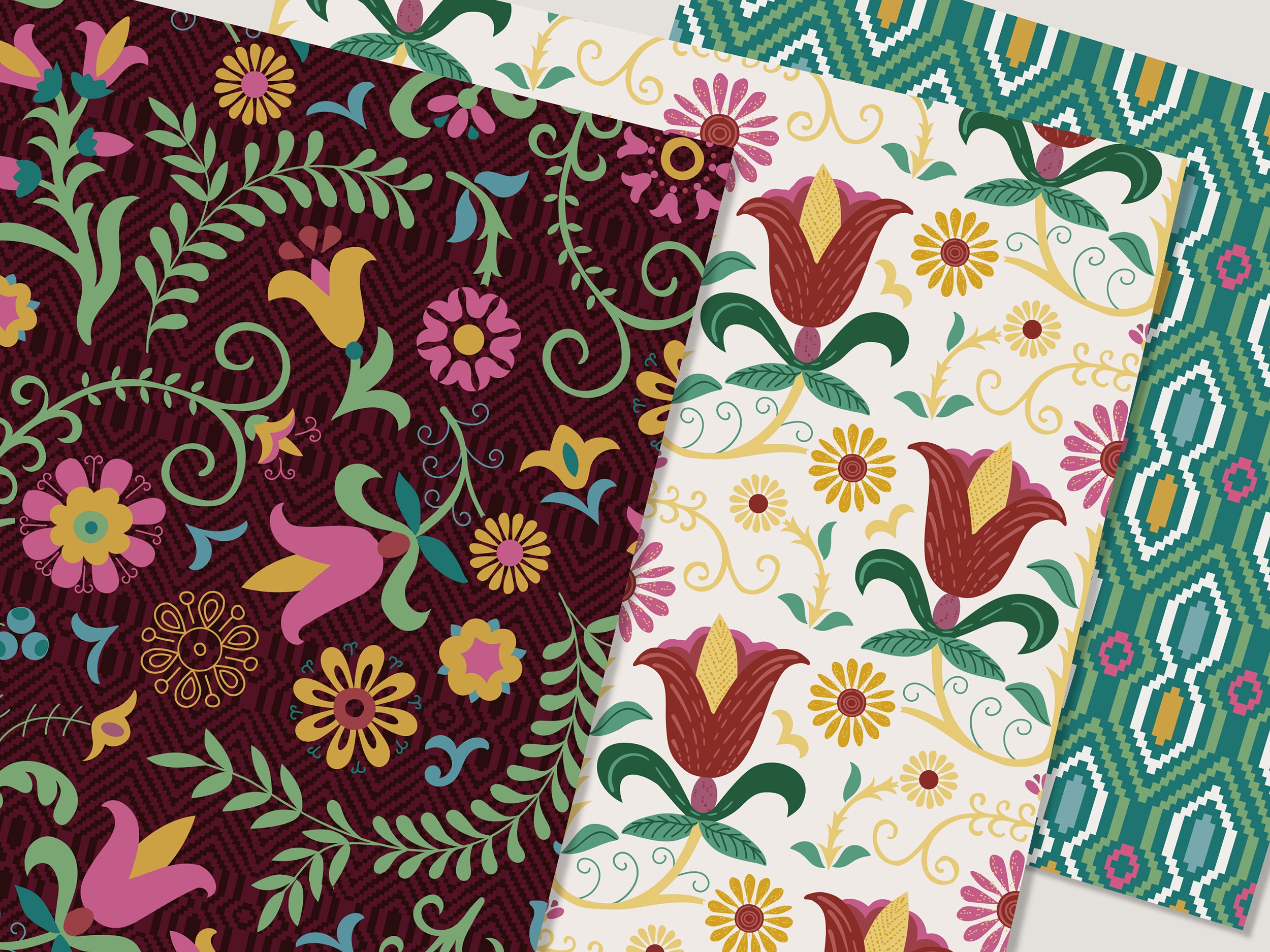 Folk Art Digital Papers Floral Garden Scrapbooking | Etsy