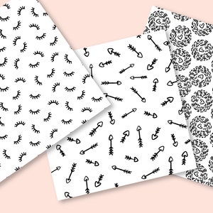 Love Seamless Digital Backgrounds, Valentine Day Black & White Digital ...