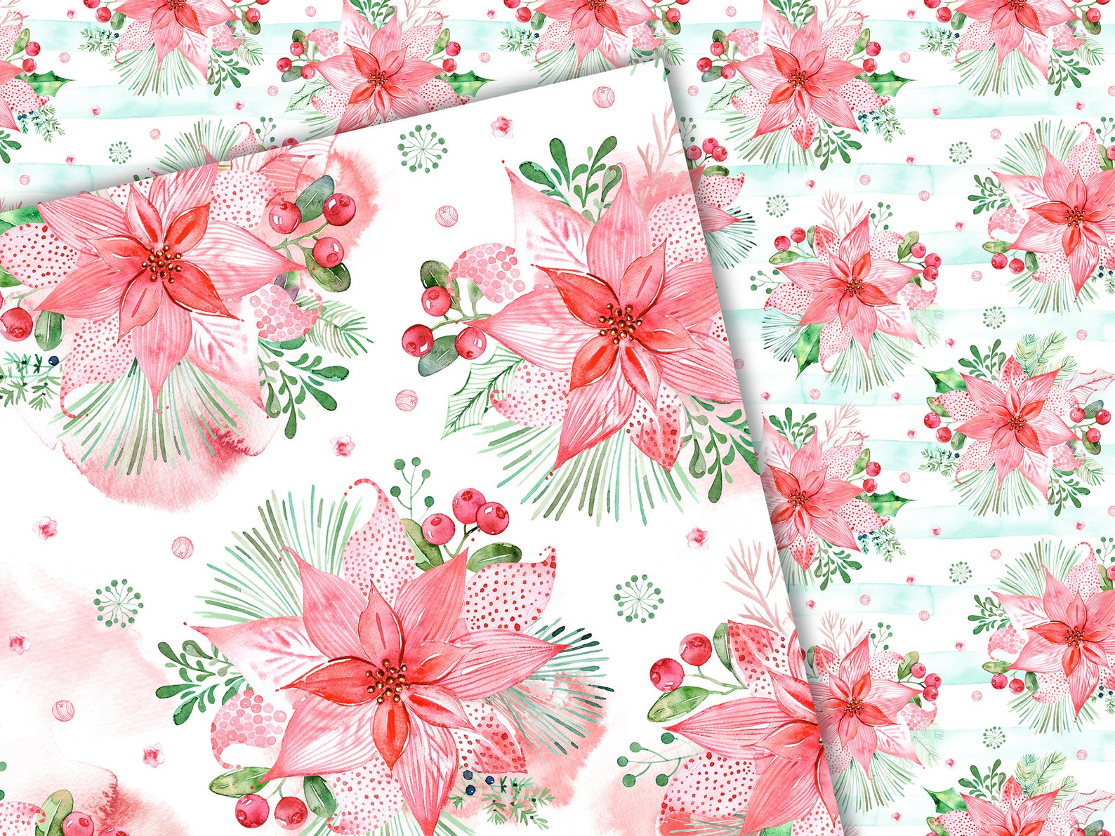 Watercolor Christmas Digital Paper Pack Holiday Seamless - Etsy