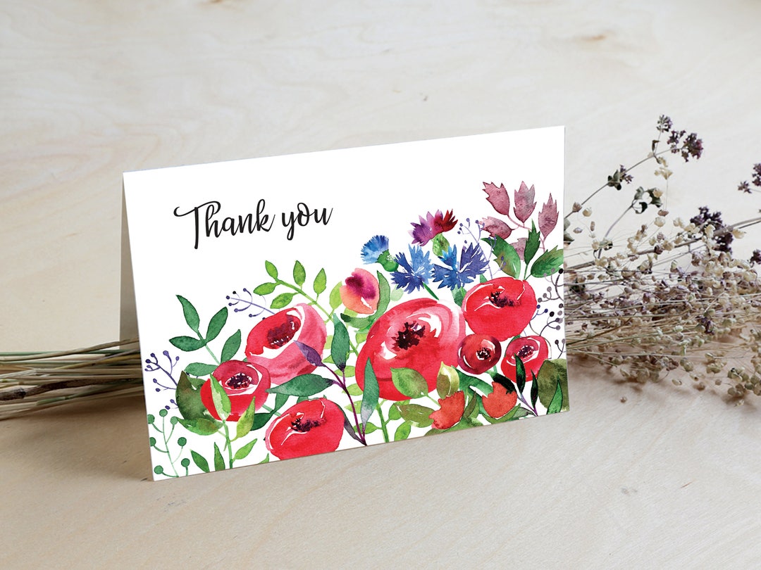 Summer Thank You Card, Floral Thank You Card, Wedding Thank You Cards ...