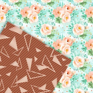 Watercolor Peach Mint Digital Paper Pack Flowers Seamless Patterns ...