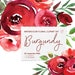 Watercolor Burgundy Floral Clipart Set | Watercolour Deep Red Flowers ...