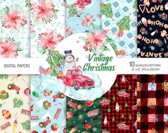 Watercolor Christmas Digital Paper Pack Holiday Seamless | Etsy