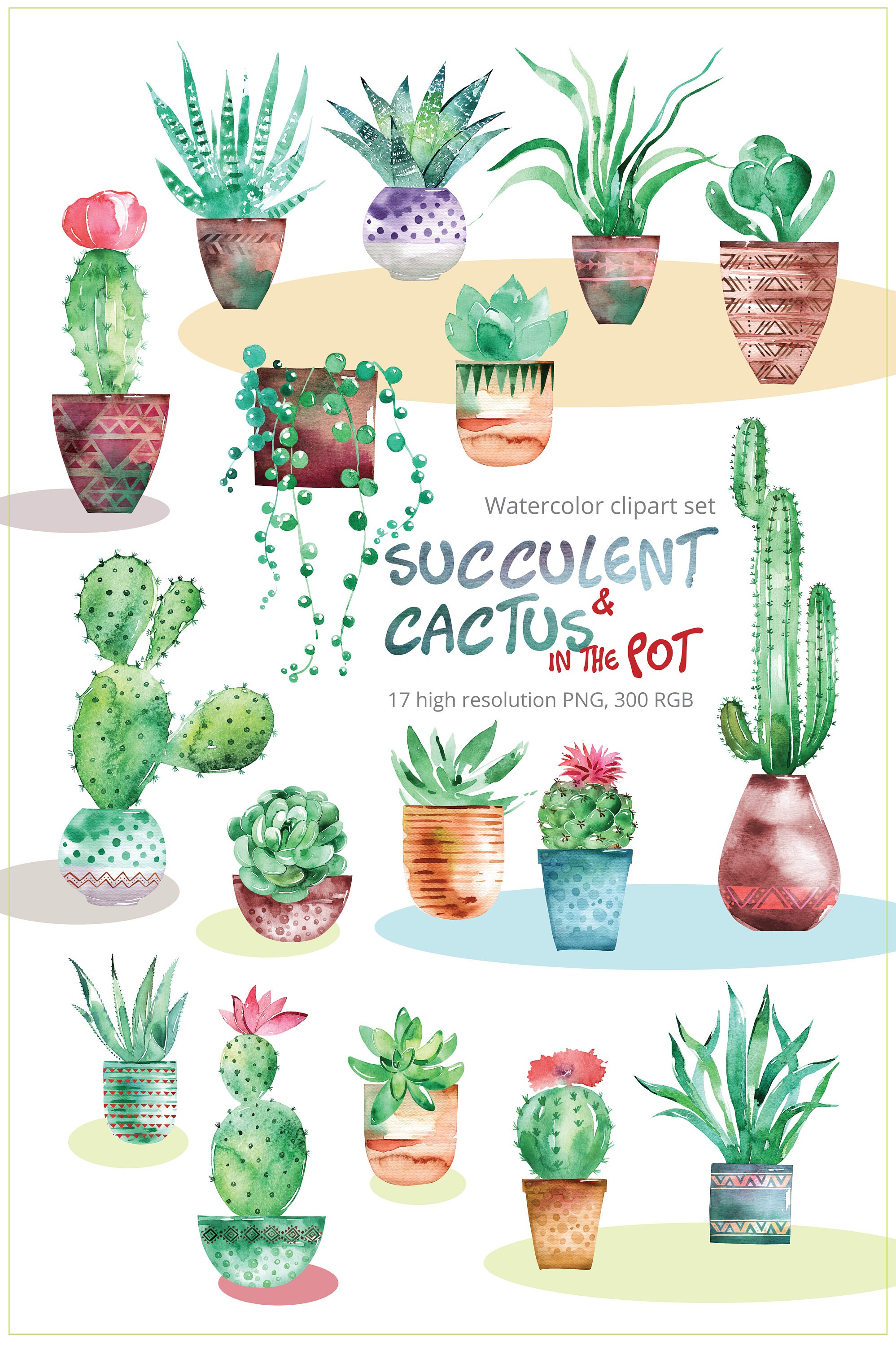 Succulent Cactus With Pots Clipart Set Watercolor Clip Art | Etsy