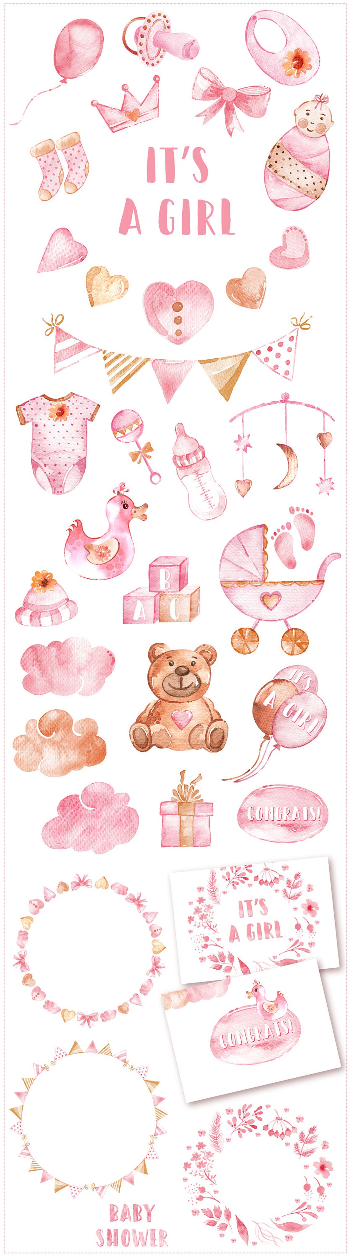 Baby Girl Clipart Set Watercolor New Baby Clip Art Hand Drawn - Etsy