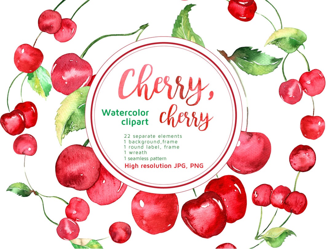 Watercolor Cherries | Fruit Clipart | Watercolour Clip Art | Cherry ...