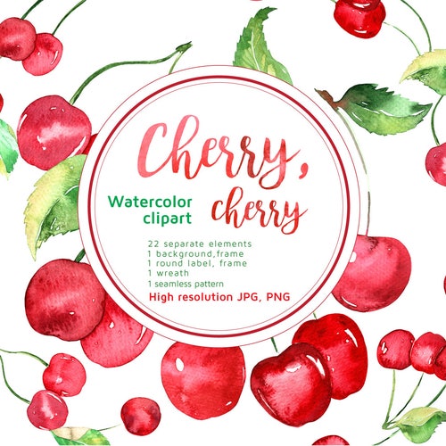 Watercolor Cherries Fruit Clipart Watercolour Clip Art - Etsy