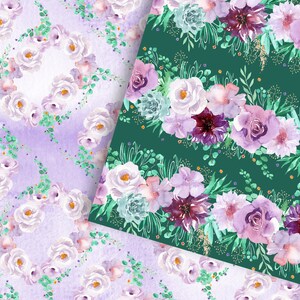 Watercolor Mint Lavender Digital Paper | Flowers Seamless Patterns ...