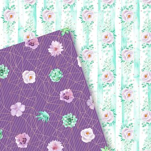 Watercolor Mint Lavender Digital Paper | Flowers Seamless Patterns ...