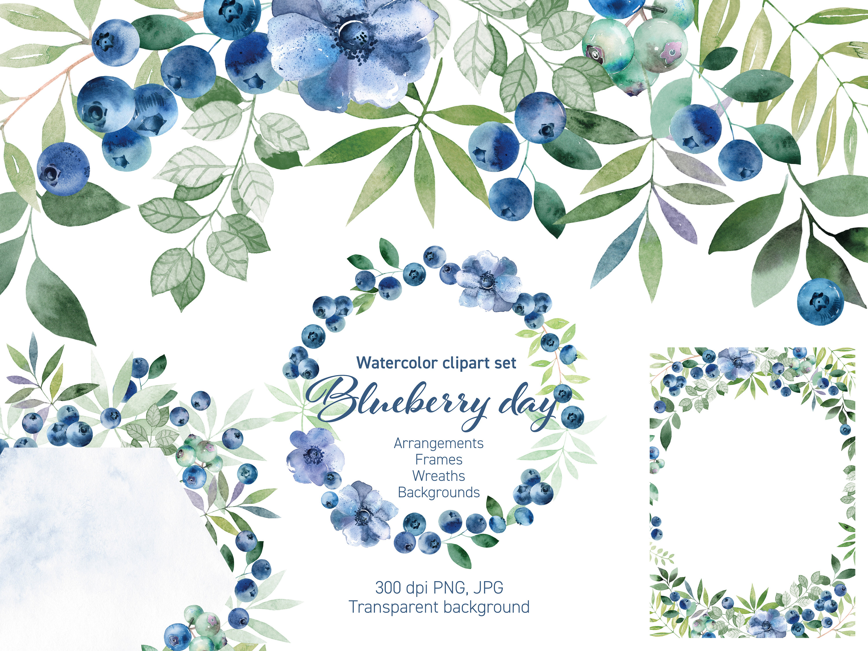 Watercolour Blueberries Frames Arrangements Wreaths - Etsy