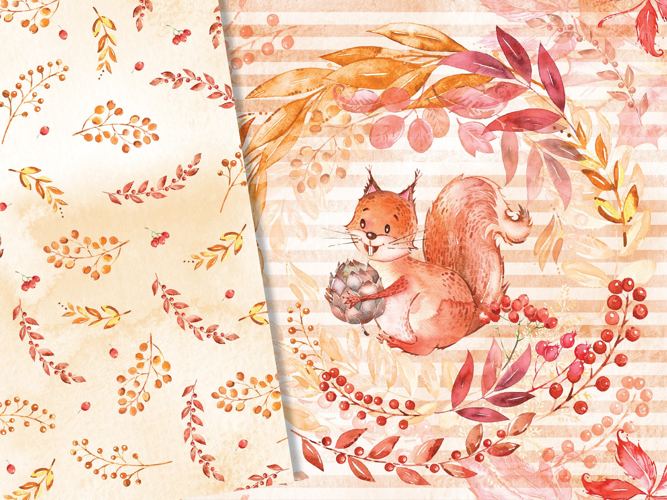 SEAMLESS Watercolor Fall Digital Paper Pack Autumn | Etsy