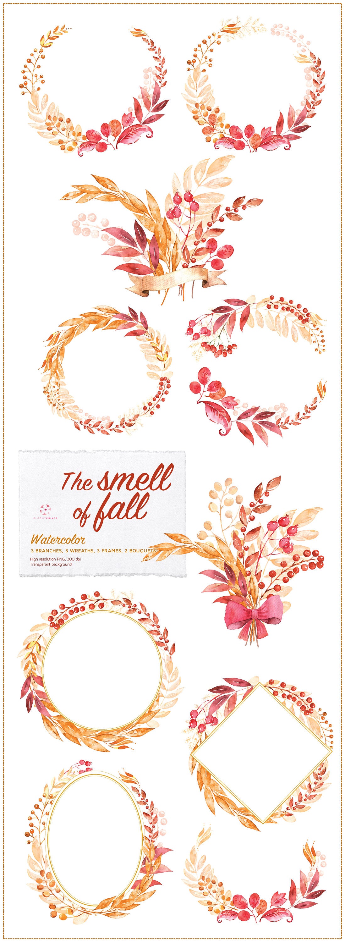 Watercolor Autumn Clipart Fall Wreaths Bouquets - Etsy