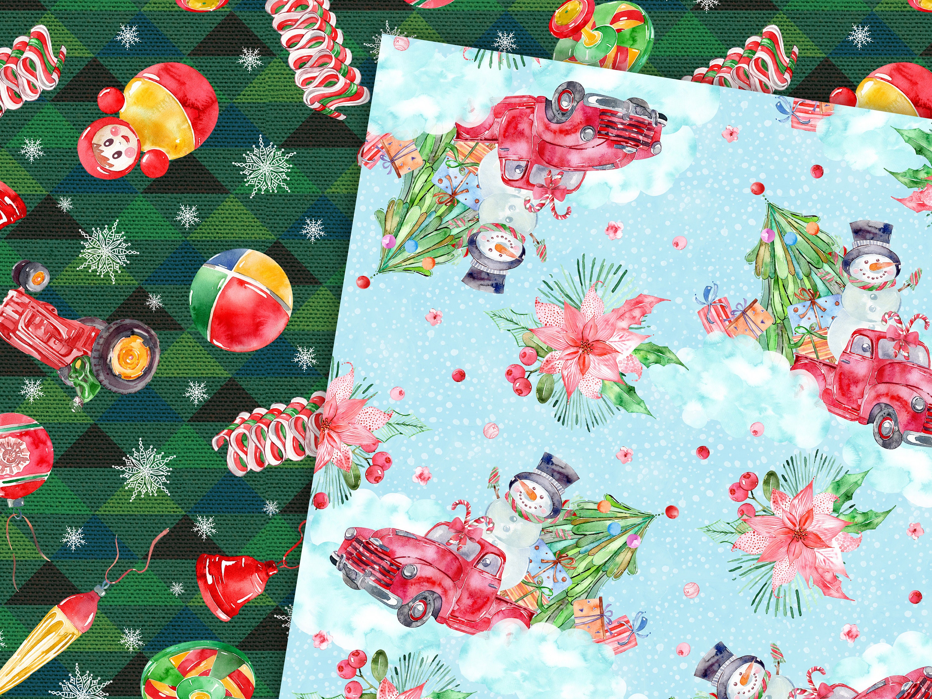 Vintage Christmas Digital Paper Pack Watercolor Holiday | Etsy