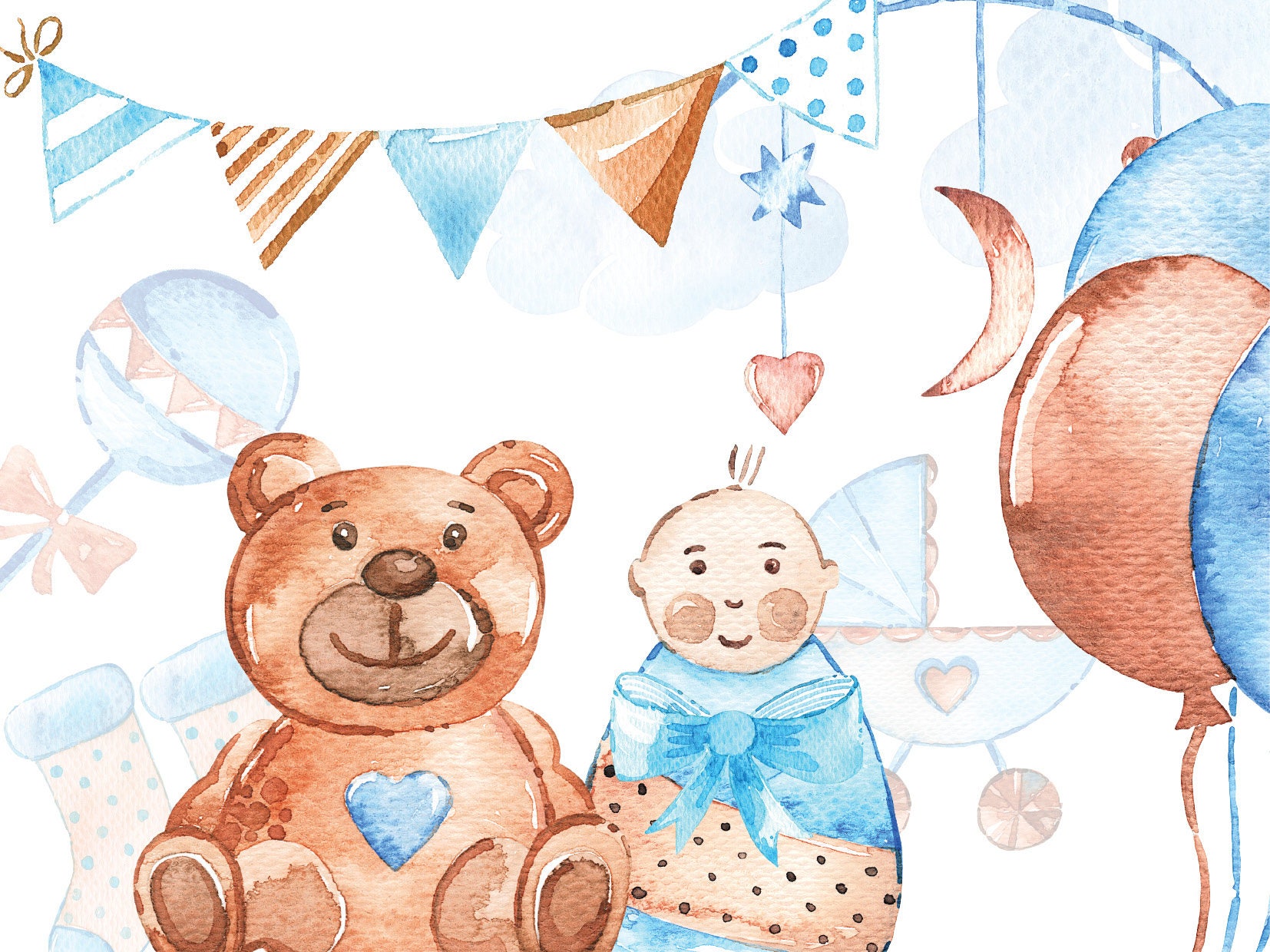 Baby Boy Clipart Set Watercolor New Baby Clip Art Hand Drawn | Etsy