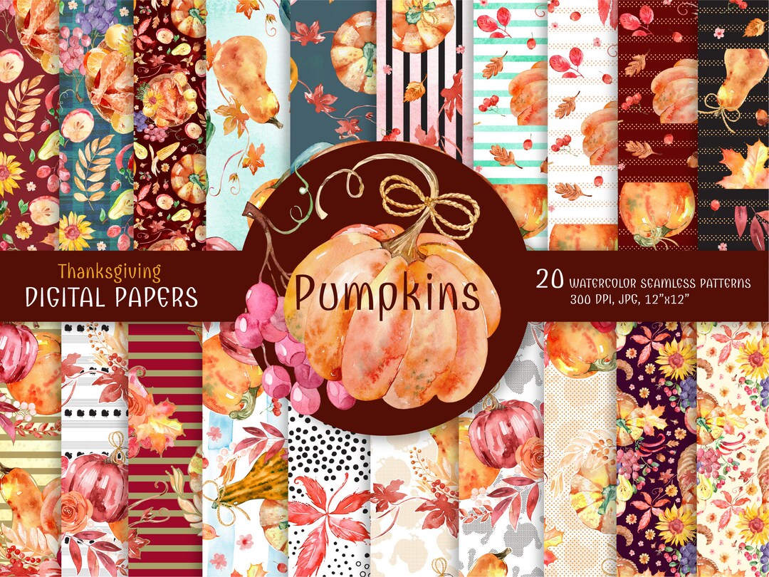 SEAMLESS Watercolor Thanksgiving Digital Paper Pack | Pumpkin ...