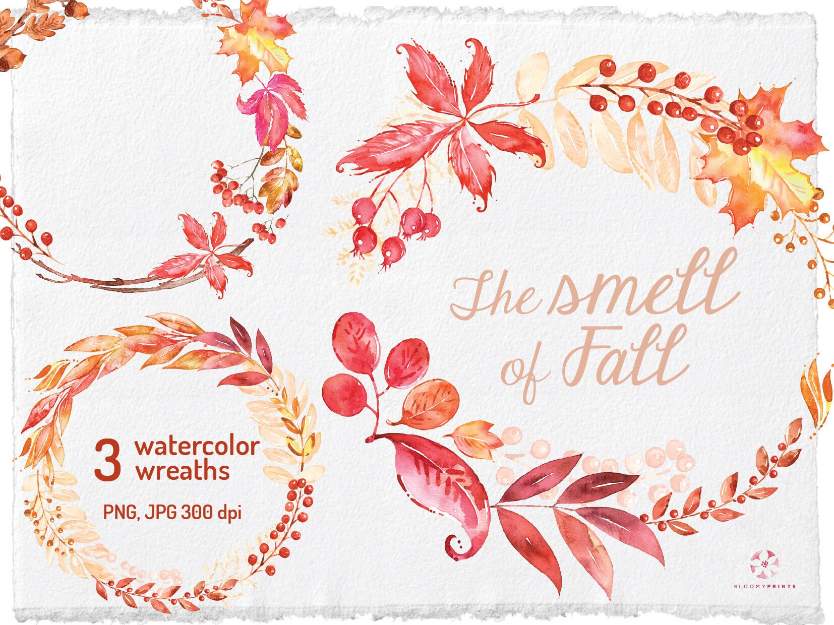 Watercolor Fall Wreaths Autumn Leaves Clipart Fall PNG & - Etsy