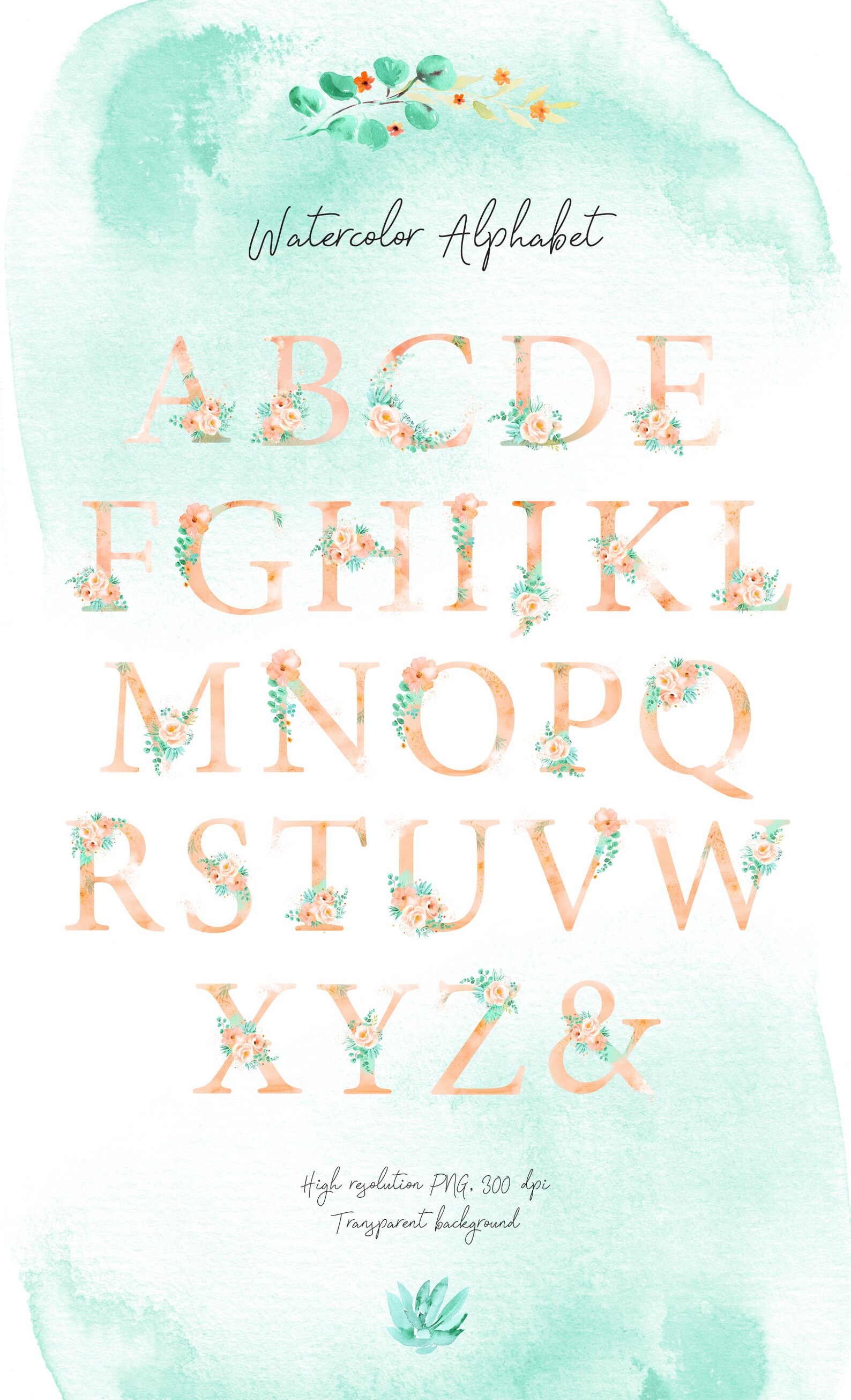 Decorated Letters Watercolor Clipart Alphabet PNG - Etsy