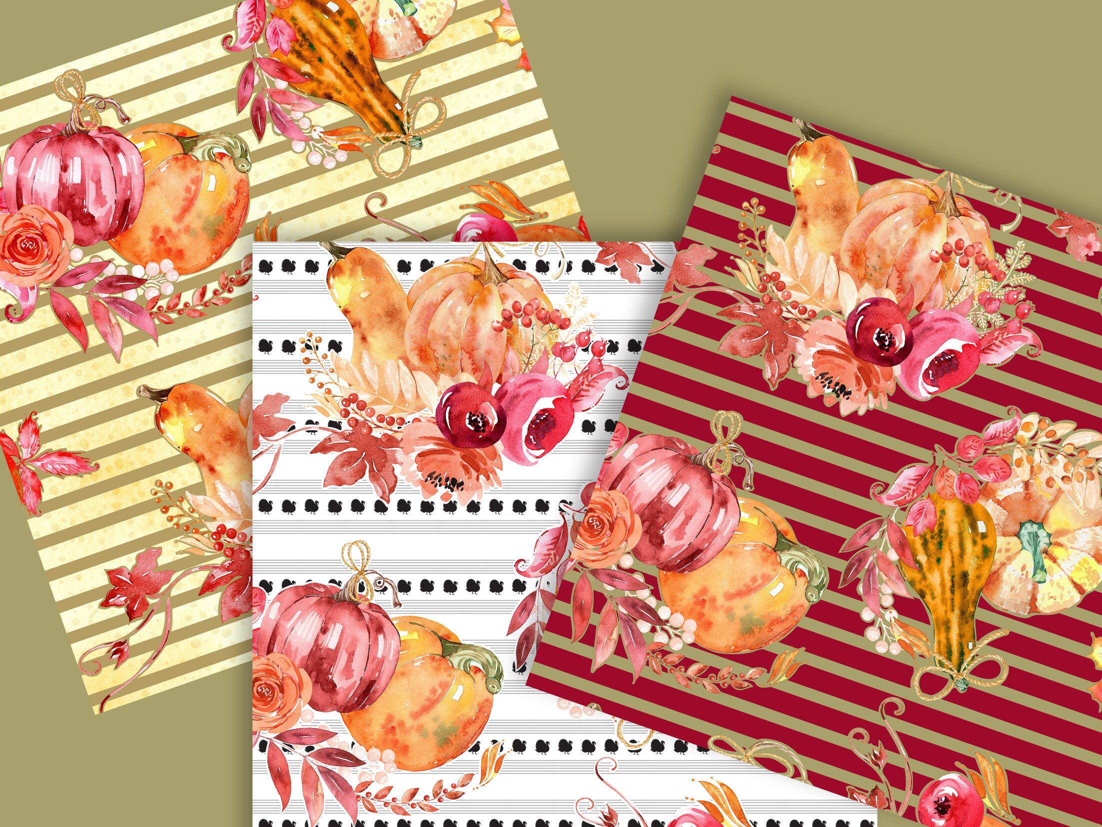 SEAMLESS Watercolor Thanksgiving Digital Paper Pack Pumpkin | Etsy