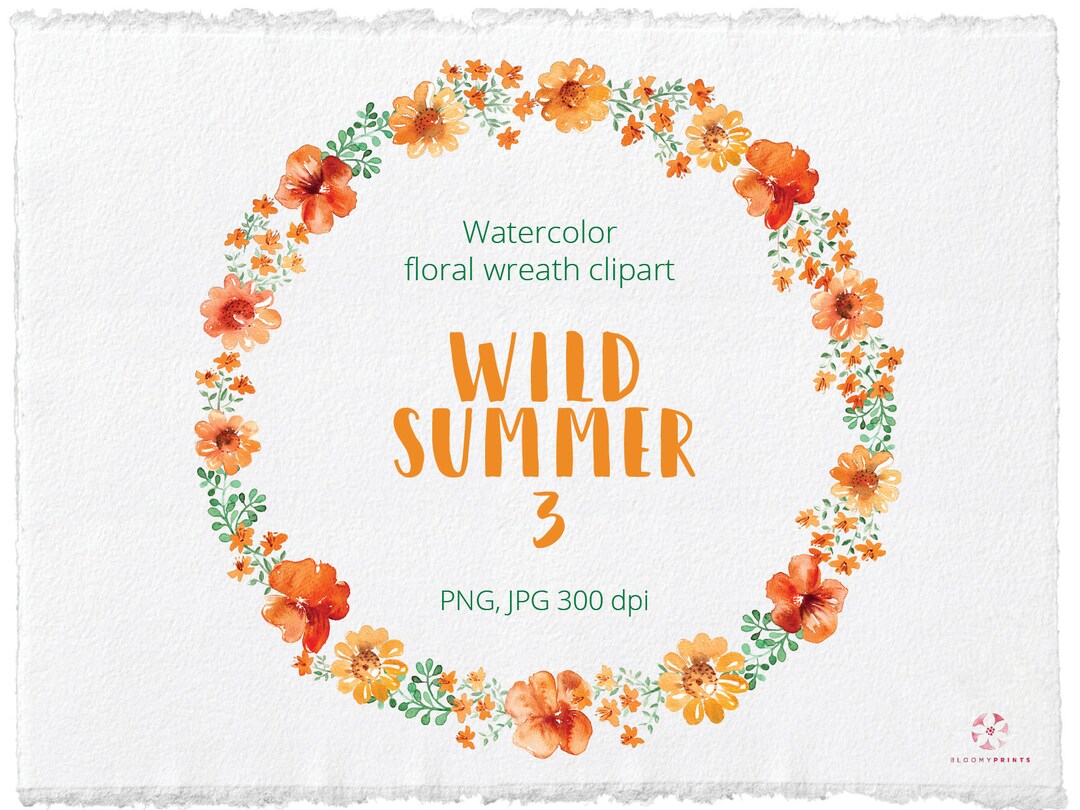Watercolor Orange Floral Wreath Clipart | Watercolour Flowers Wreath ...