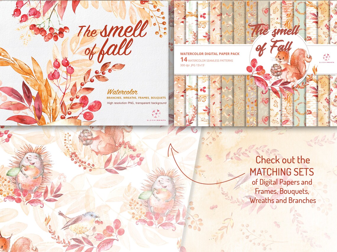 Watercolor Fall Clipart Set Watercolour Autumn Clip Art | Etsy