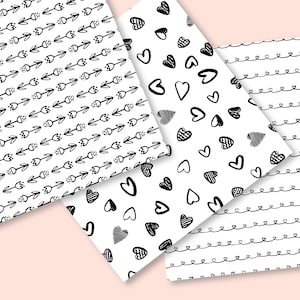 Love Seamless Digital Backgrounds, Valentine Day Black & White Digital ...