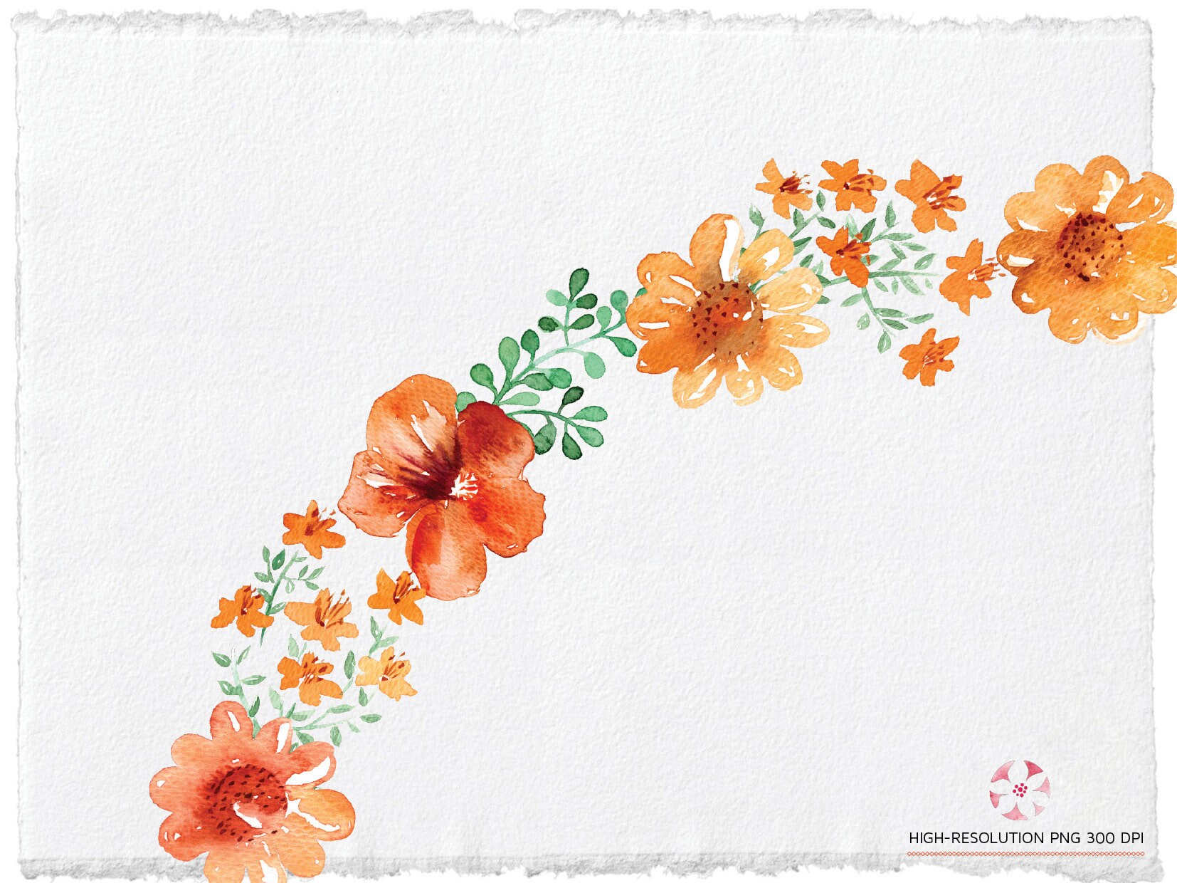 Watercolor Orange Floral Wreath Clipart Watercolour Flowers | Etsy
