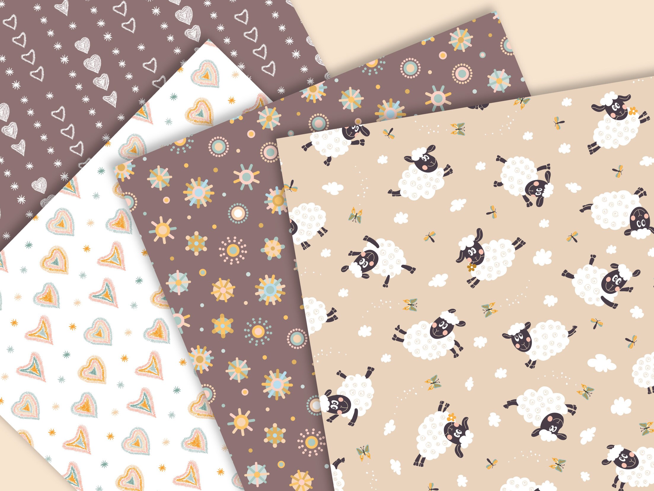 Cute Lambs Digital Papers Nursery Seamless Patterns Baby | Etsy