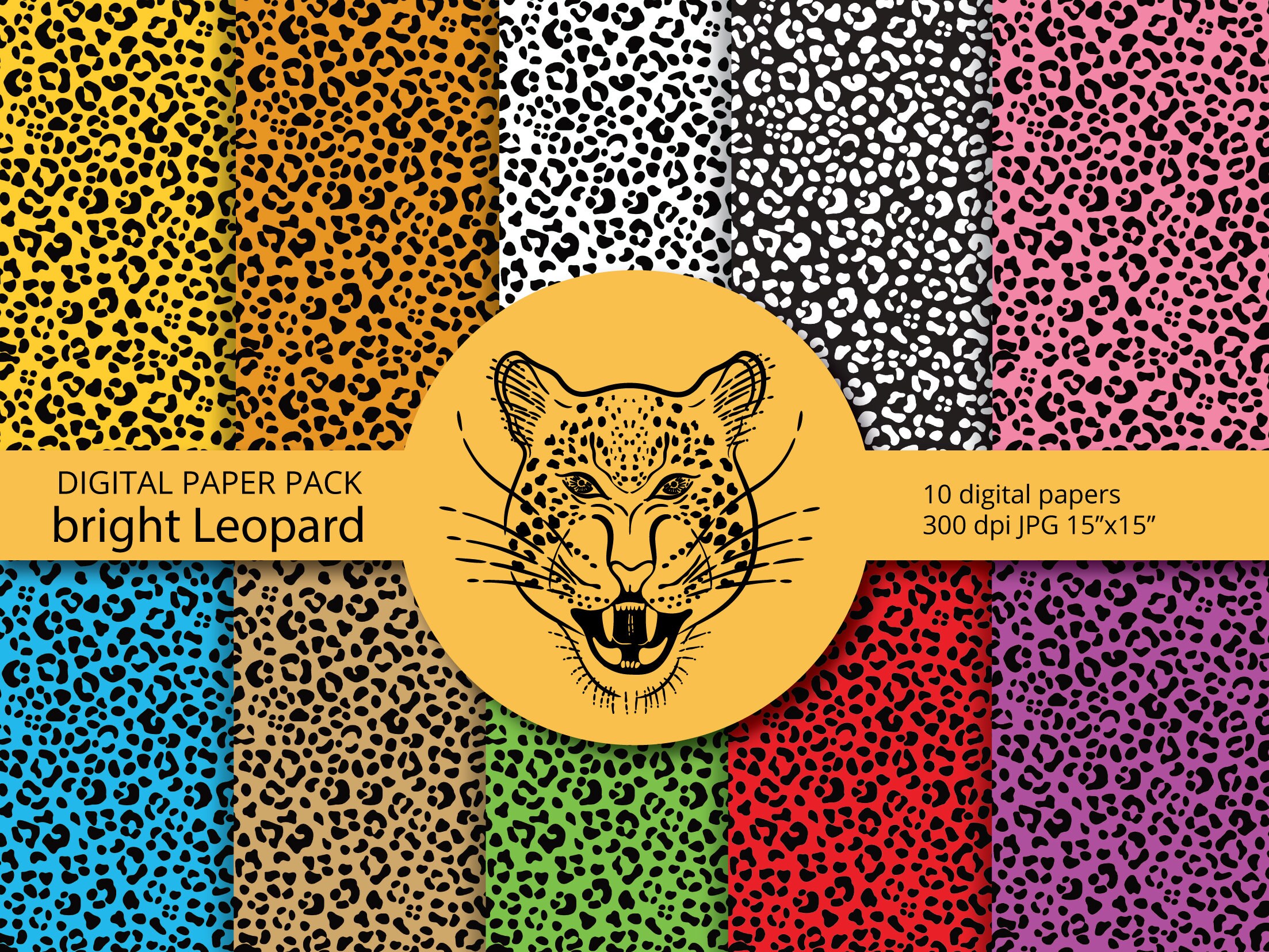 Bright Leopard Print Digital Paper Pack Animal Background - Etsy
