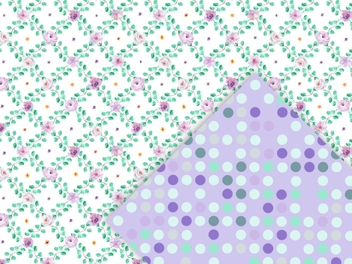 Watercolor Mint Lavender Digital Paper Flowers Seamless - Etsy