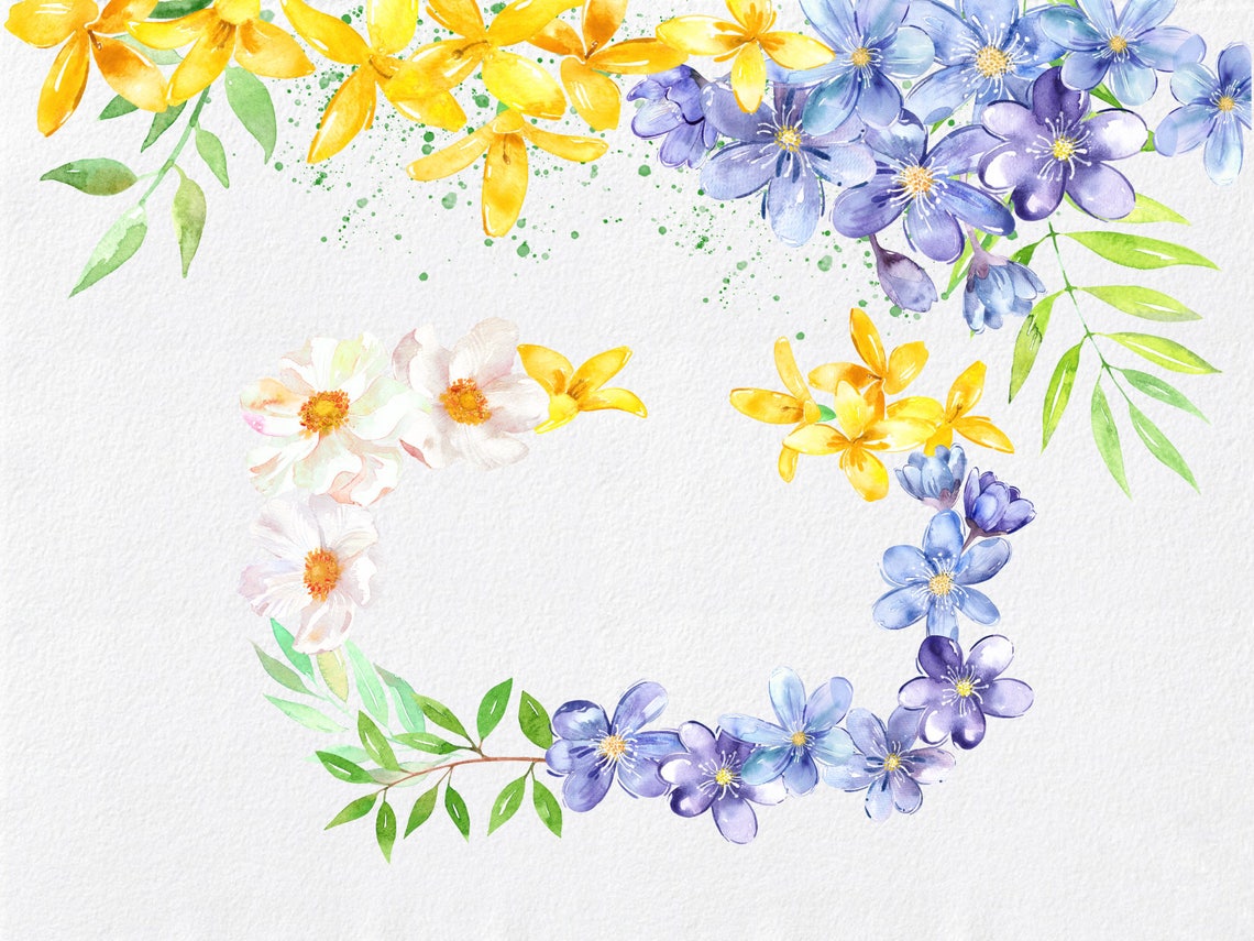 Watercolor SPRING Frames Clipart Spring Flowers Frames Set | Etsy
