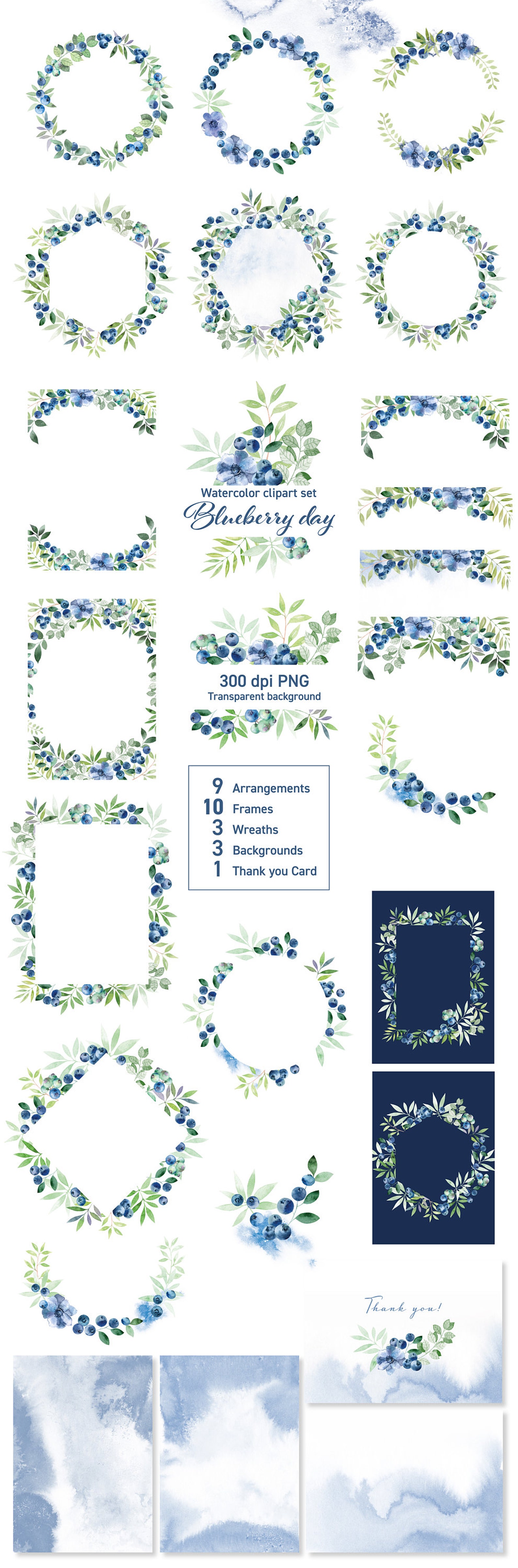 Watercolour Blueberries Frames, Arrangements, Wreaths Berries Clipart ...