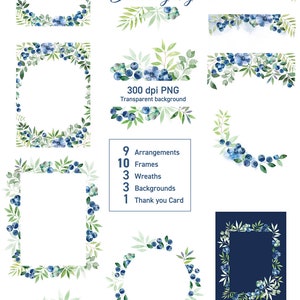 Watercolour Blueberries Frames, Arrangements, Wreaths | Berries Clipart ...