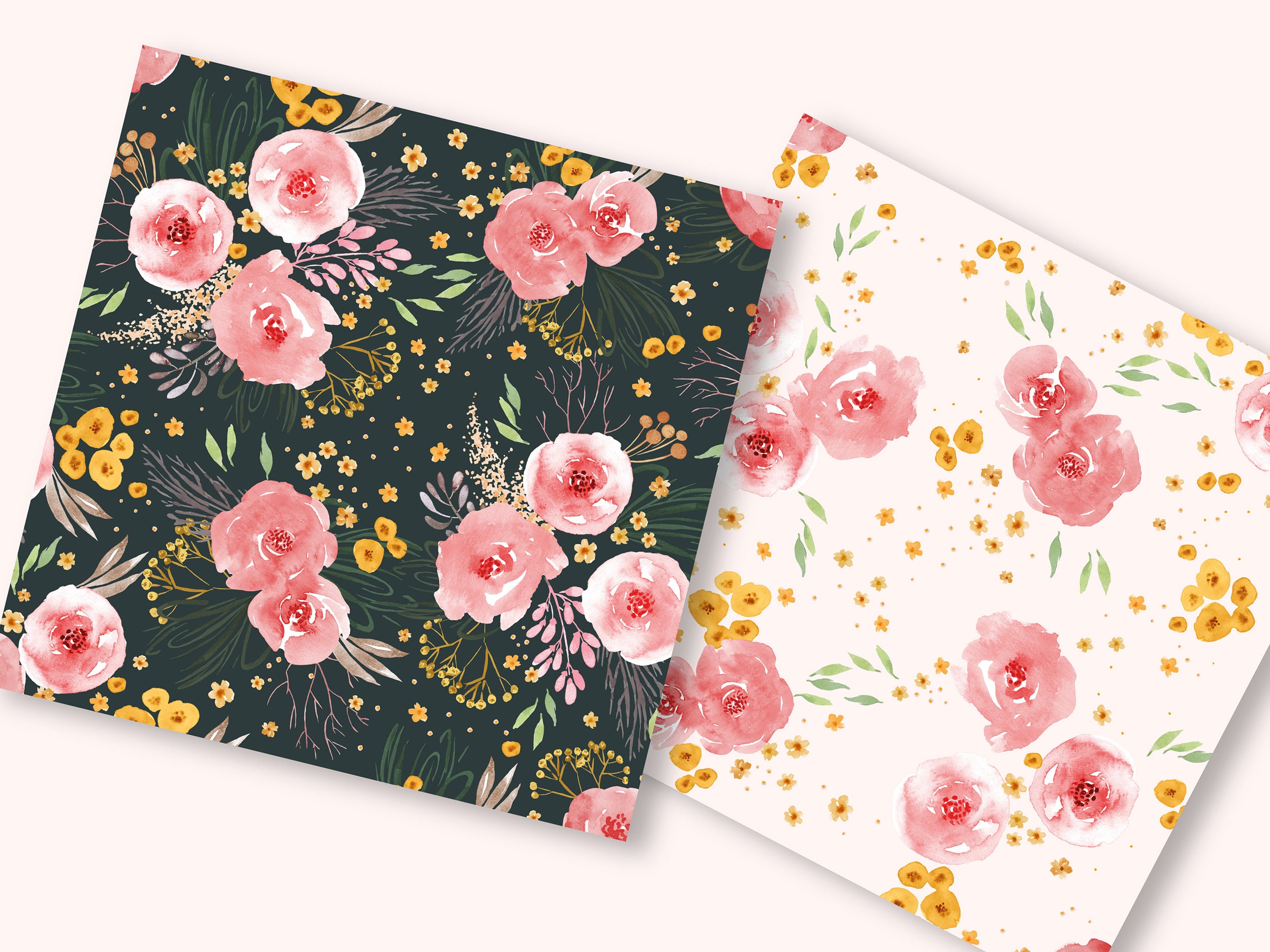 Watercolor Roses Digital Paper Pack Flowers Seamless Pattern - Etsy