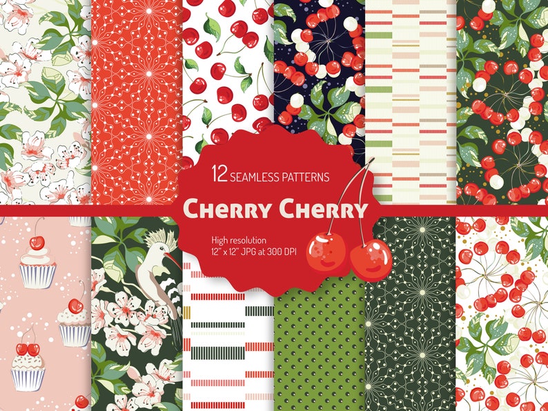 SEAMLESS Cherry Digital Paper Pack Cherries Scrapbooking - Etsy