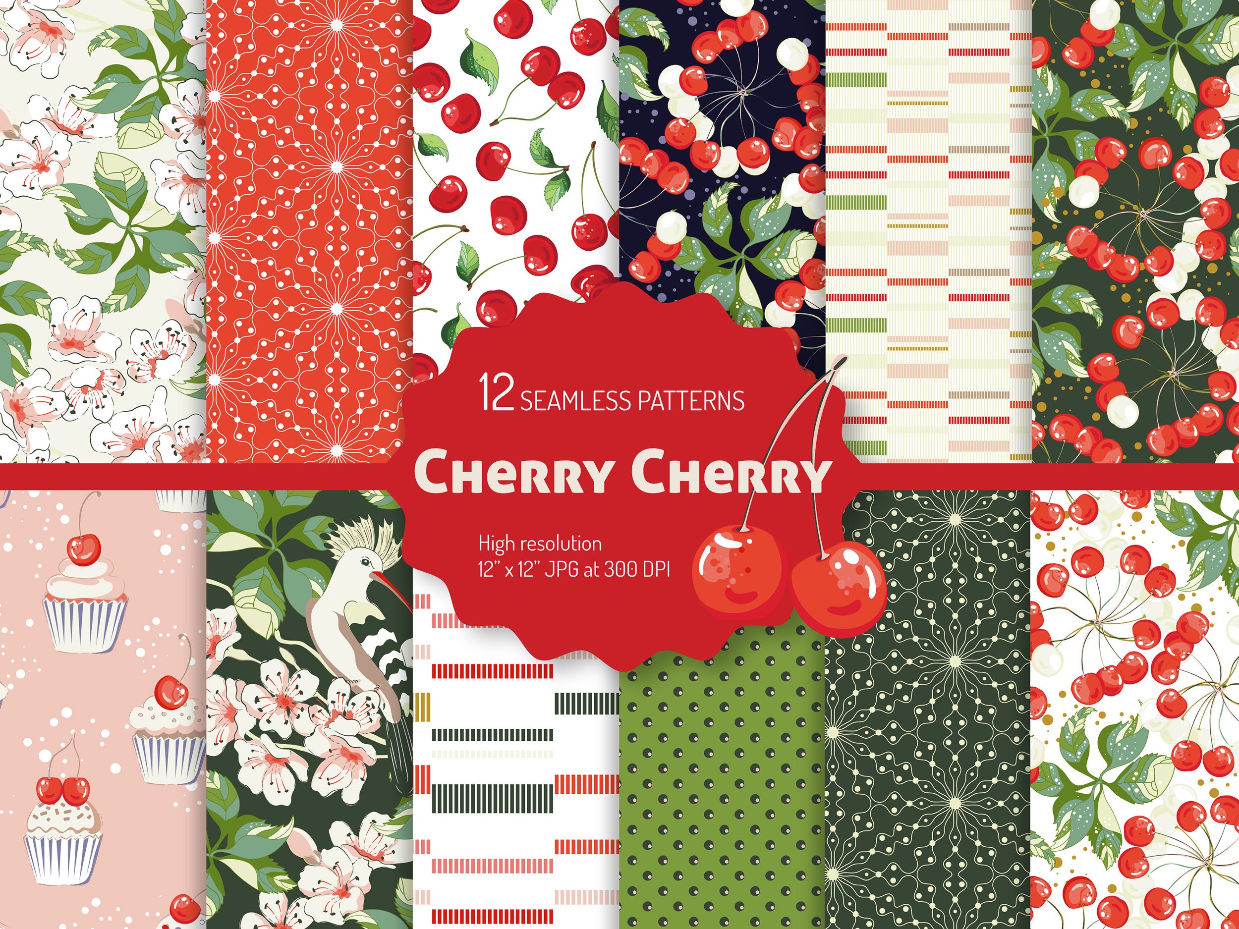 SEAMLESS Cherry digital Paper Pack cherries scrapbooking | Etsy