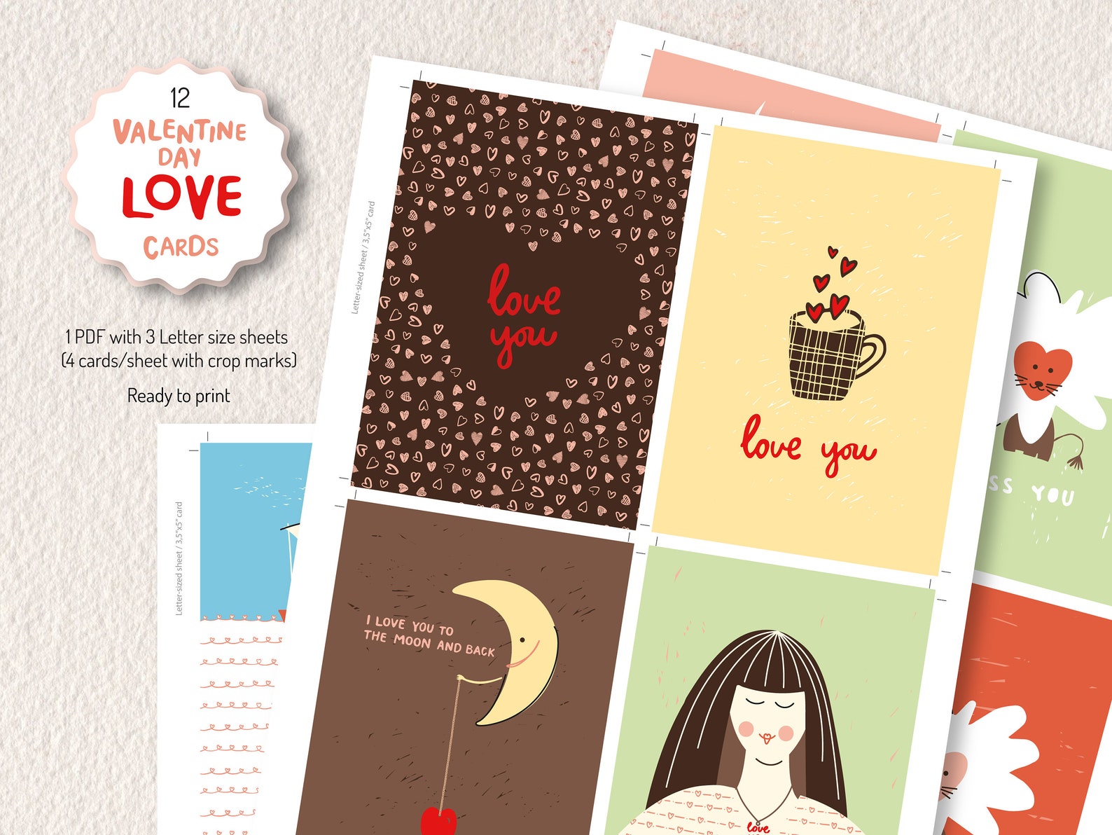 Valentines Card Printable Valentines Day Cute Greeting Card | Etsy