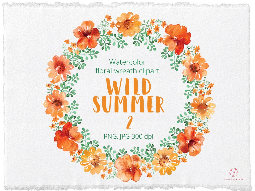 Watercolor Orange Floral Wreath Clipart | Watercolour Flowers Wreath ...