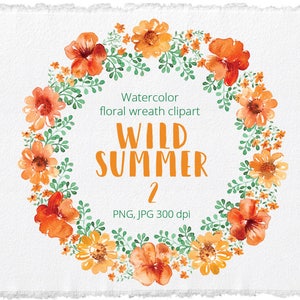 Watercolor Orange Floral Wreath Clipart | Watercolour Flowers Wreath ...
