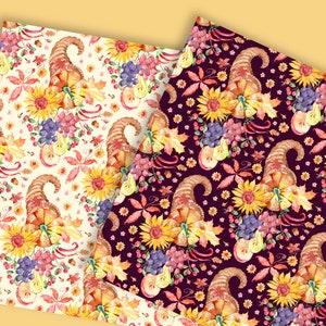 SEAMLESS Watercolor Thanksgiving Digital Paper Pack | Pumpkin ...