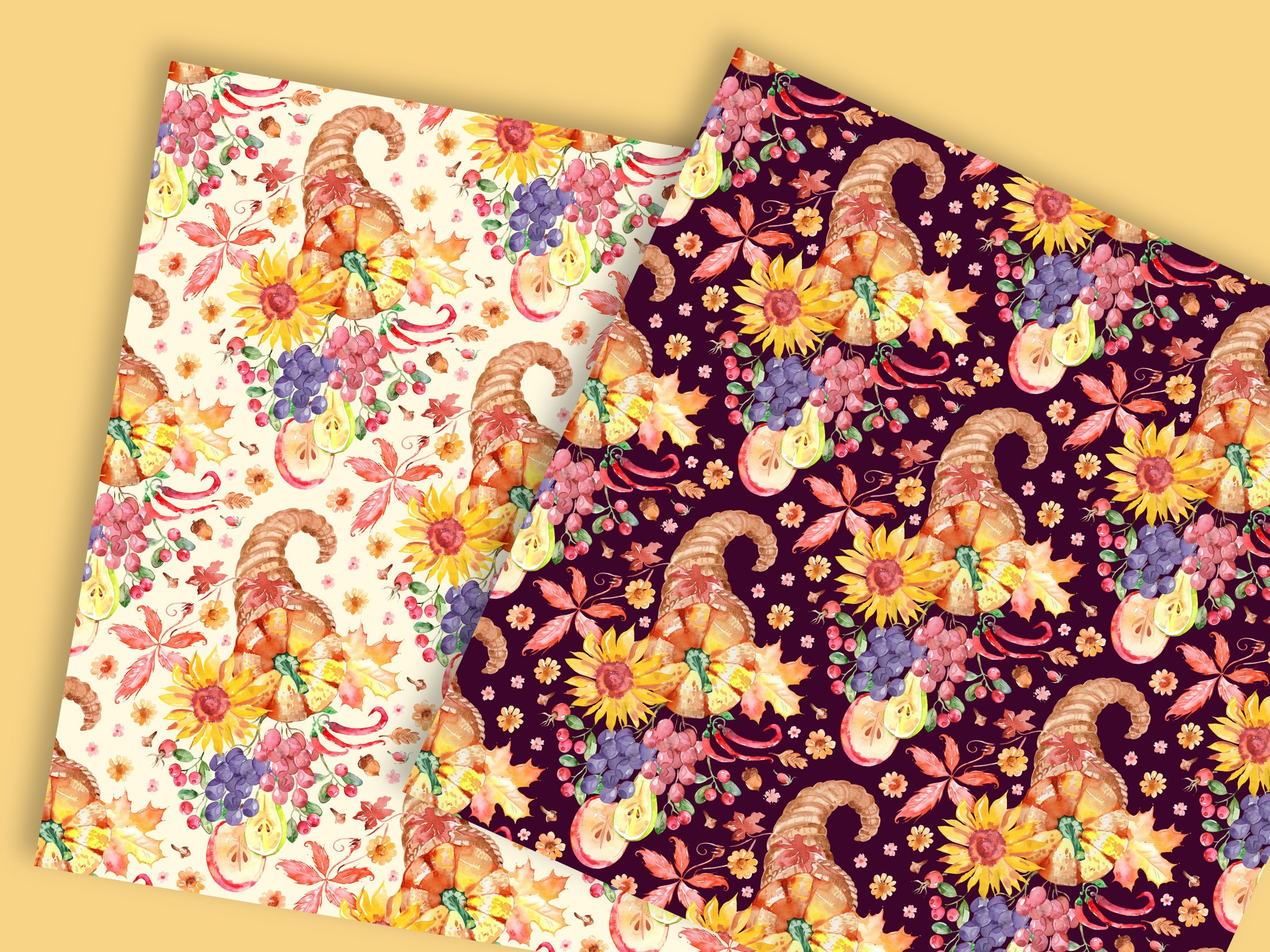 SEAMLESS Watercolor Thanksgiving Digital Paper Pack Pumpkin | Etsy