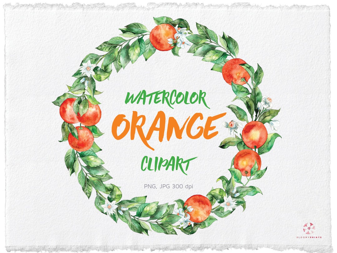 Watercolor Orange and Flowers Wreath Clipart Watercolour Fruit Wreath ...
