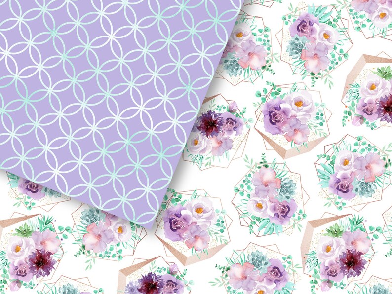 Watercolor Mint Lavender Digital Paper Flowers Seamless | Etsy