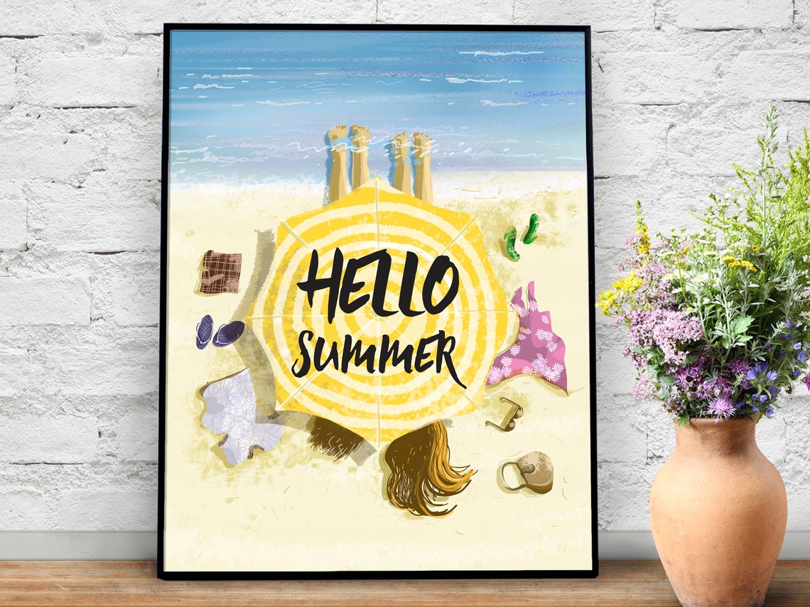 Hello Summer Printable Wall Art Summer Print Summer Decor - Etsy