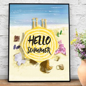 Hello Summer Printable Wall Art, Summer Print, Summer Decor, Digital ...