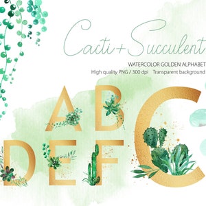 Decorated Letters With Cactus and Succulent | Watercolor Clipart ...